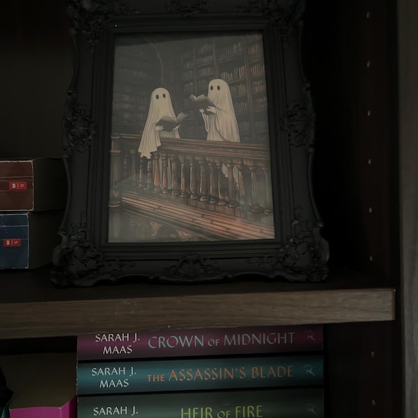 Two Cute Ghosts in a Library Print, Romantic Dark Academia, Moody ...