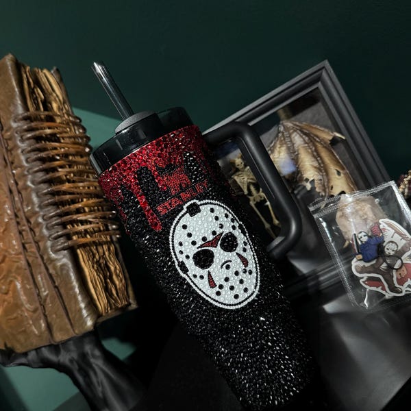Bling Stanley Quencher Horror Themed Jason With Blood Drip Bling - Etsy