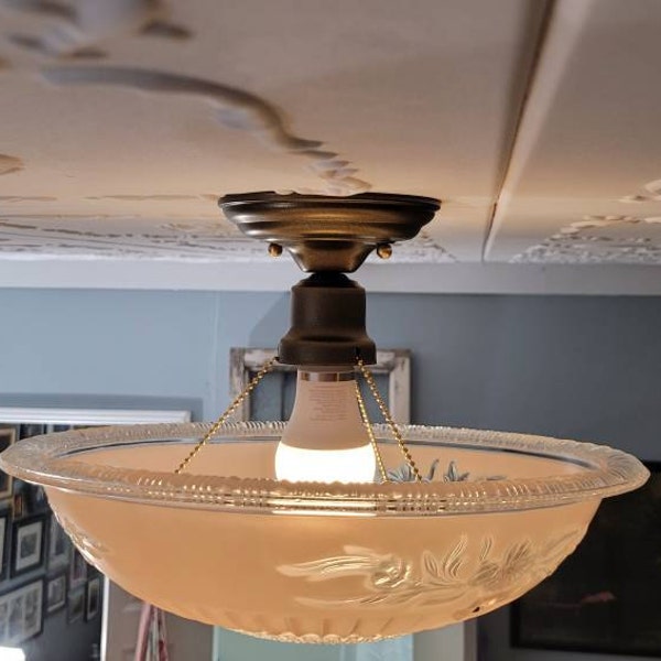 LOOK!!! JADITE GREEN 3-chain Light Fixture -vintage Art Deco Shade ...