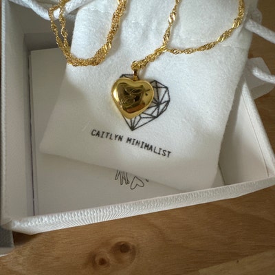 Initial Heart Locket Necklace by Caitlyn Minimalist Gold Locket Photo ...