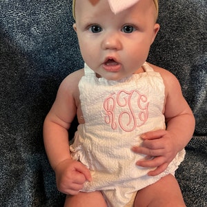 Khaki Seersucker Ruffle Bottom Bubble Monogrammed - Etsy