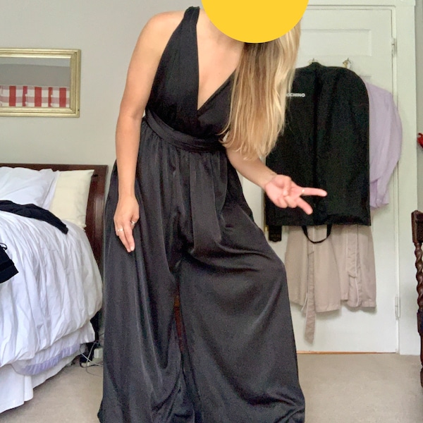 Black Infinity Jumpsuit, Silk Jumpsuit, Bridesmaid Jumpsuit, Multi Wrap ...