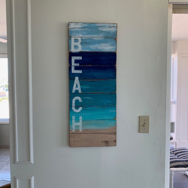 Rustic Wall Decor - BEACH Sign Made Out of Reclaimed Tongue and Groove ...
