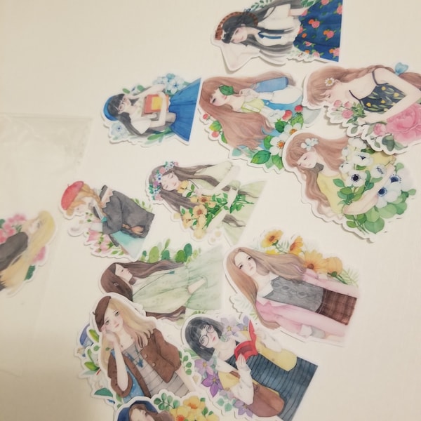 Fashion Girl Stickers | Watercolor Flower Floral Modern Girl Dress ...