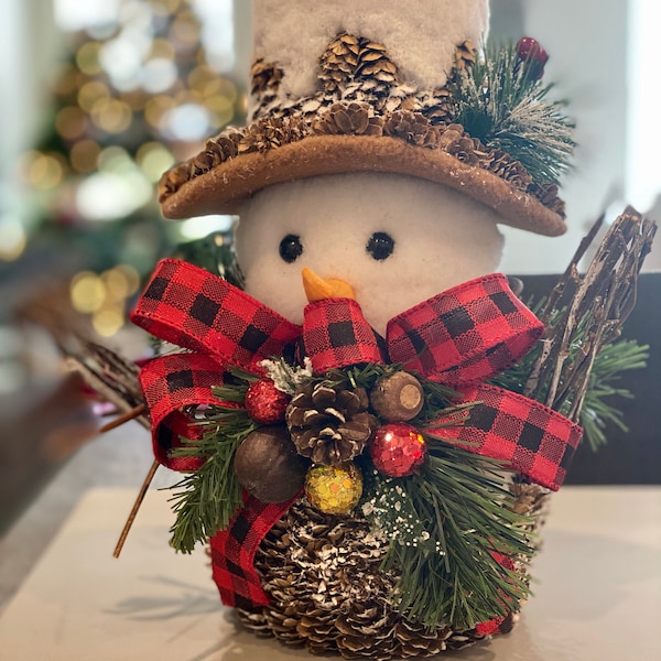 Rustic Snowman, Pinecone Snowman, Farmhouse Decor, Christmas ...