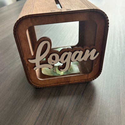 Name Piggy Bank, Wooden Coin Money Bank, Initial Kid Money Box ...
