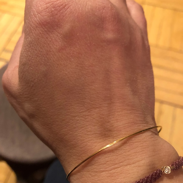 Dainty Bangle Bracelet, 14K Solid Gold, Very Thin Modern Bangle, Simple ...