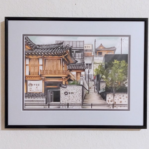 Korean Street Scenery / Seoul Korea Architecture Drawing/korean Wall ...