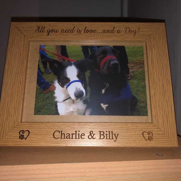 Dog Photo Frame Gift, Personalised Pet Dog Frame With Optional Wooden ...