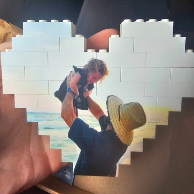 Medium Heart Photo Block Made From, LEGO® Bricks, Personalised, WHITE ...