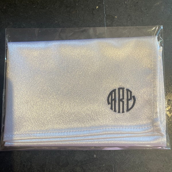 Pocket Squares Black Satin/silk/pocket Square With Monogram/pocket ...