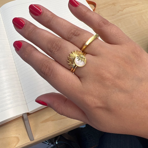 Sun Ring - Dainty Sun Ring - Stacking Ring - Mother of Pearl Ring ...