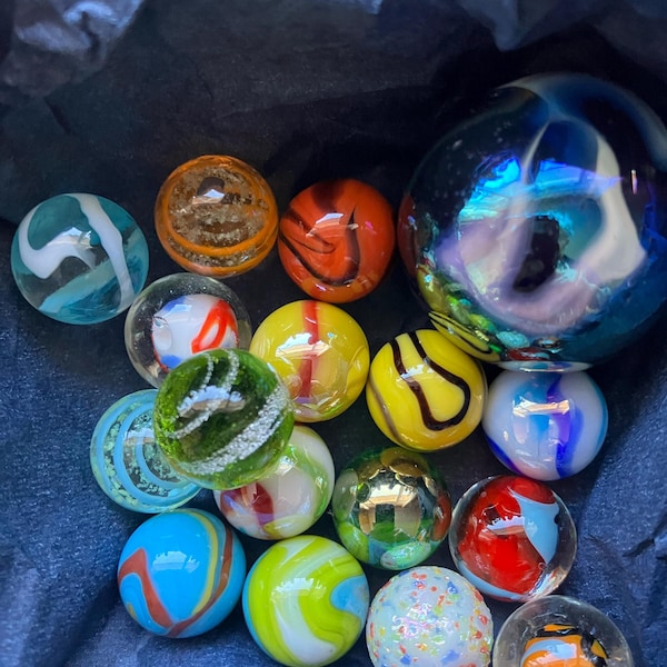 Box of 9 Large Bouquet Marbles Including 3 Handmade (22mm) and Handmade ...