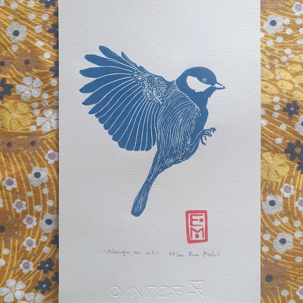 Linocut Heavy Rain Original Art Print With a Red Monogram, Nature Wall ...