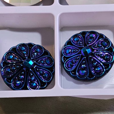 TWO 2 Pressed Glass Snowflake Compass Rose Cabochon Cab Golden Shadow ...