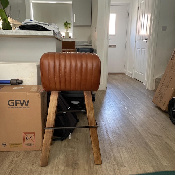 Leather Breakfast Bar Kitchen Counter Stool - Wood Legs Pommel Horse ...