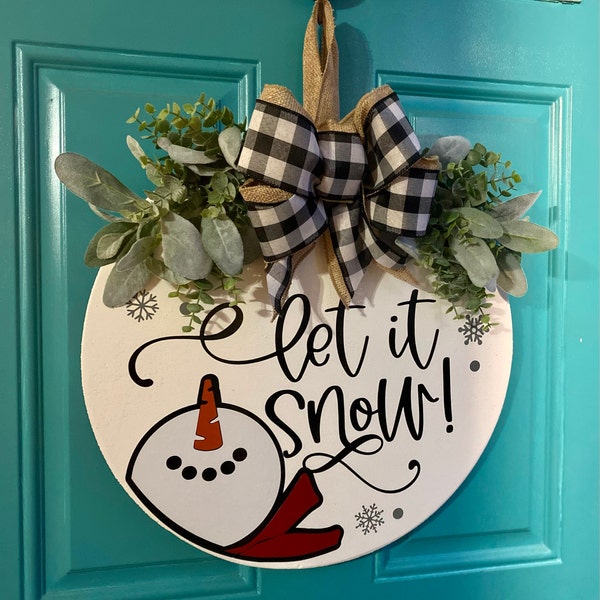 Winter Front Door Decor | Let It Snow | Snowman Front Door Wreath ...