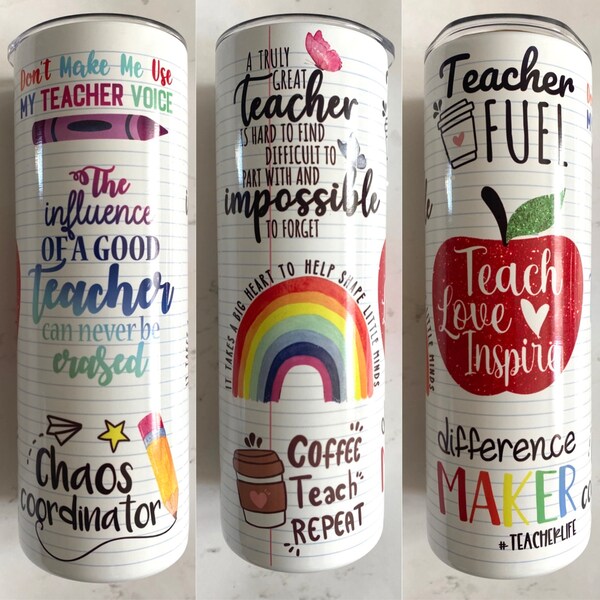 20 Oz Skinny Tumbler Rainbow Glitter Teacher Tumbler, Teach Love ...