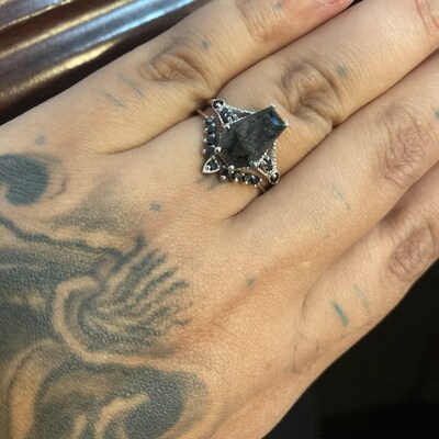 Coffin Shaped Black Rutilated Engagement Ring Set 925 Silver Black ...