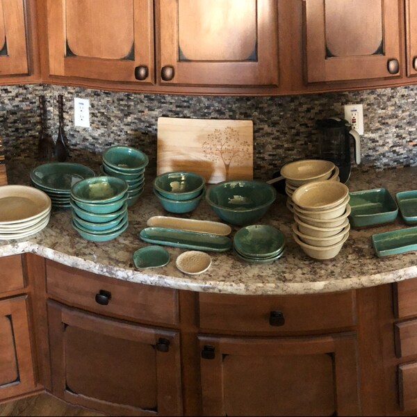 Pottery Dinnerware, 2 Small Plates, Handmade Ceramic Luncheon Plate Set ...