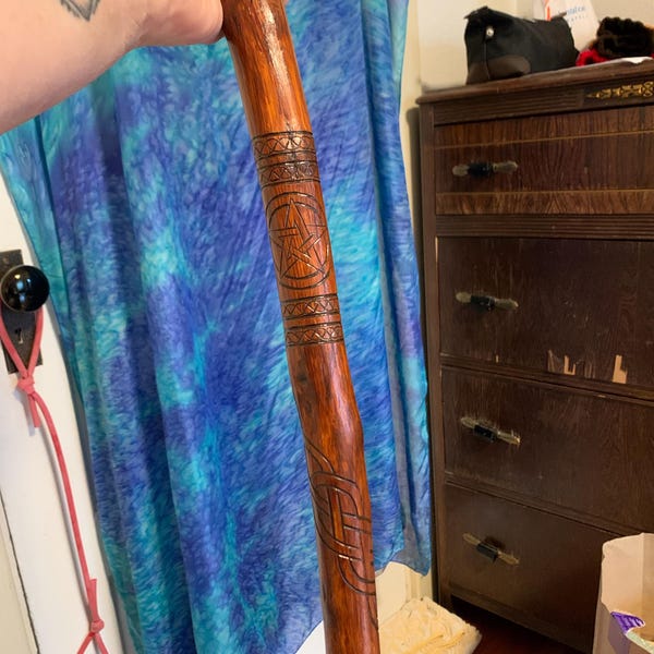 Witchy Owl Ritual Staff/walking Stick –hand-carved Alder Wood With ...