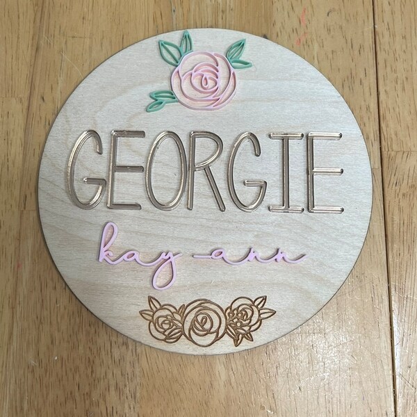 Rose Baby Girl Name Sign Floral Wood Name Sign 3D Name Announcement ...