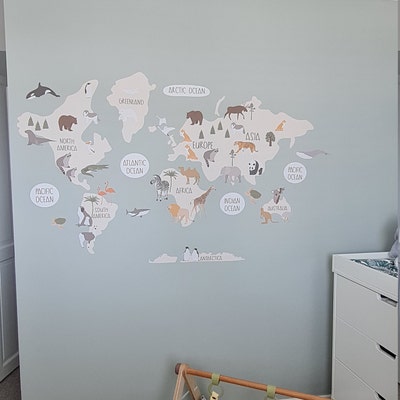 World Map Wall Stickers, Map Decal, Cream Map, Childrens Wall Stickers ...