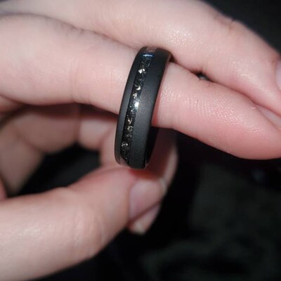 6mm Black Meteorite Sandblasted Wedding Ring, Black Obsidian ...