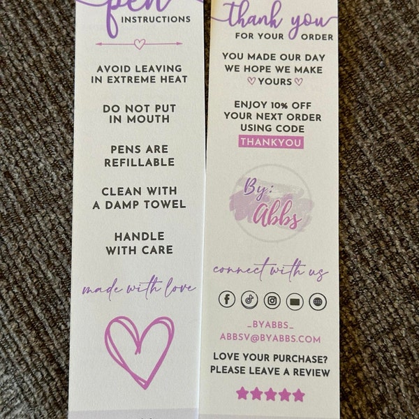 Editable Pen Care Card, Epoxy Pens Instructions, Thank You Cards ...