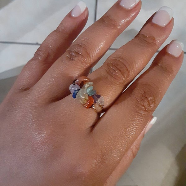 Chakra and Rainbow Gemstone Crystal Ring- Made to Order- Raw All ...