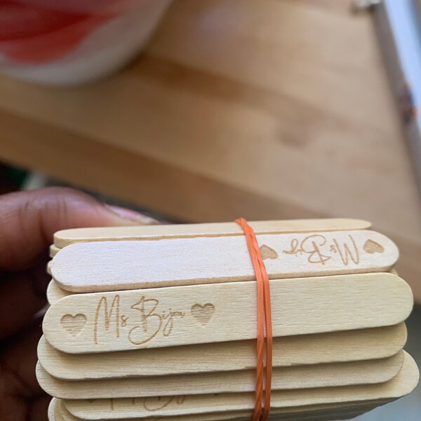 Custom Engraved Wood Mini (2.5") Popsicle Sticks (WAXED), Personalized ...