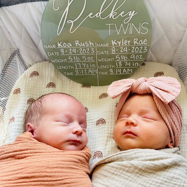Birth Announcement Sign for Twins, Baby Stat Sign for Twins, Twins ...