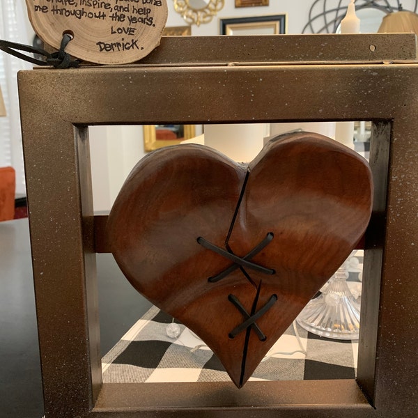 Wood Heart Sculpture Decor Rustic Mended Heart Farmhouse Decor for ...