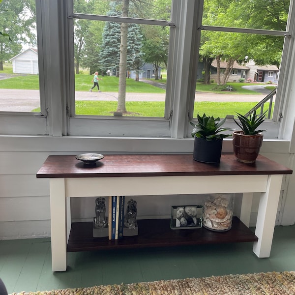 1776 Farmhouse Bench With Storage Shelf, Rustic Solid Wood Bench - Etsy