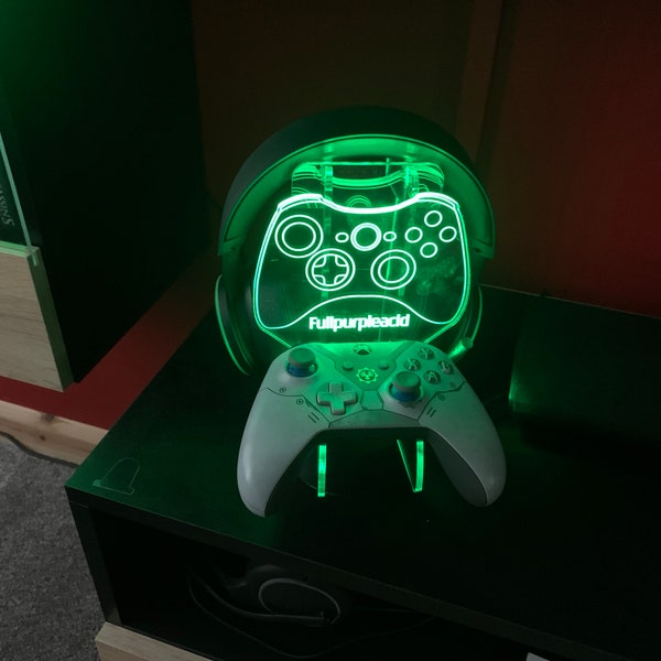 Personalised Neon Green Controller and Headset Gaming Station With ...