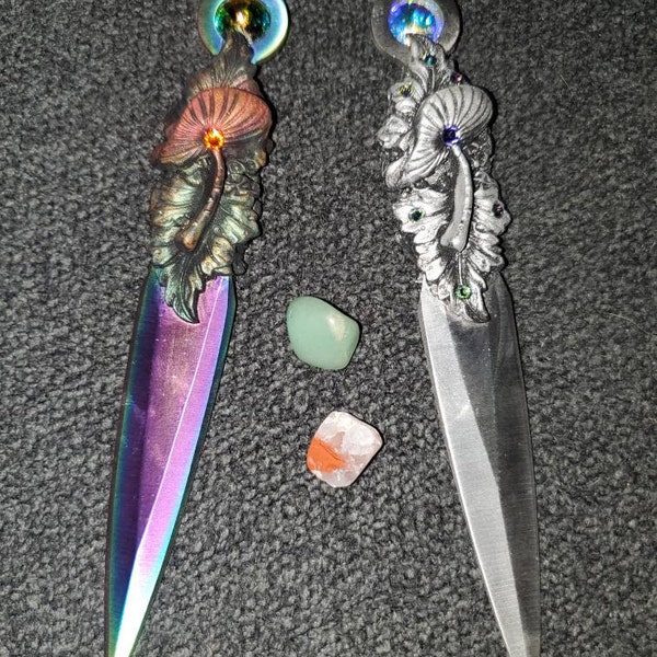 Mushroom Wiccan Athame Woodland Crystal Blade, Wicca Ritual Knife ...
