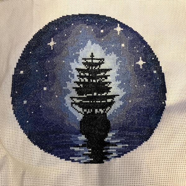 Sailboat Cross Stitch Pattern, Starry Night Landscape (instant Download ...