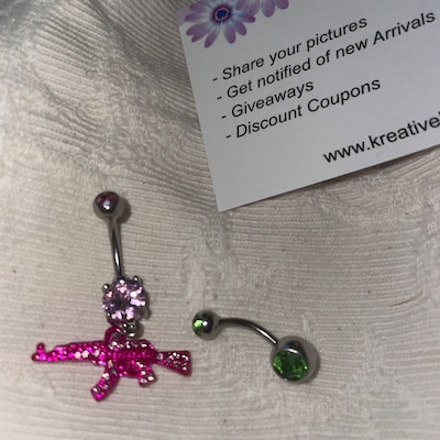 Dangle Belly Button Ring Gun Shaped Belly Ring, CZ Belly Ring, Navel ...