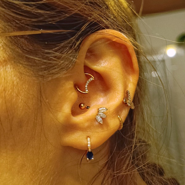 Cartilage Hoop With Sapphire Dove Shaped Piercing in 14K White Yellow ...