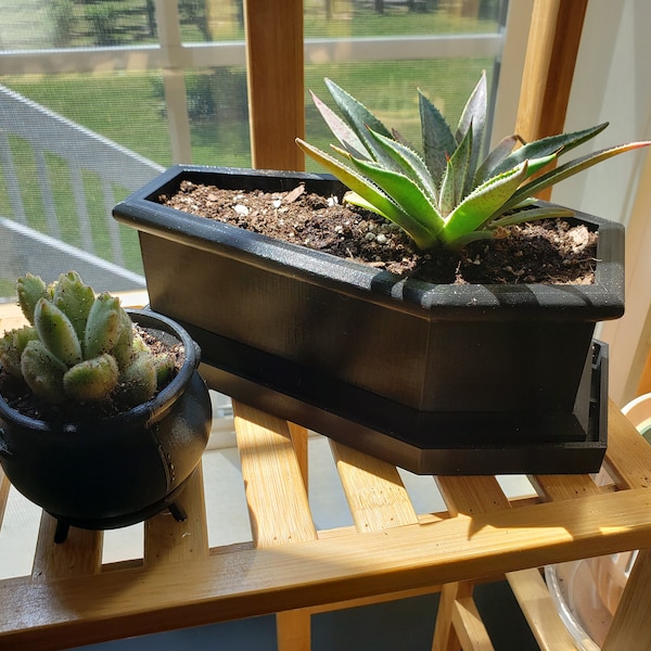 Coffin Mini Planter & Saucer, Goth Succulent Planter Decor, Indoor ...
