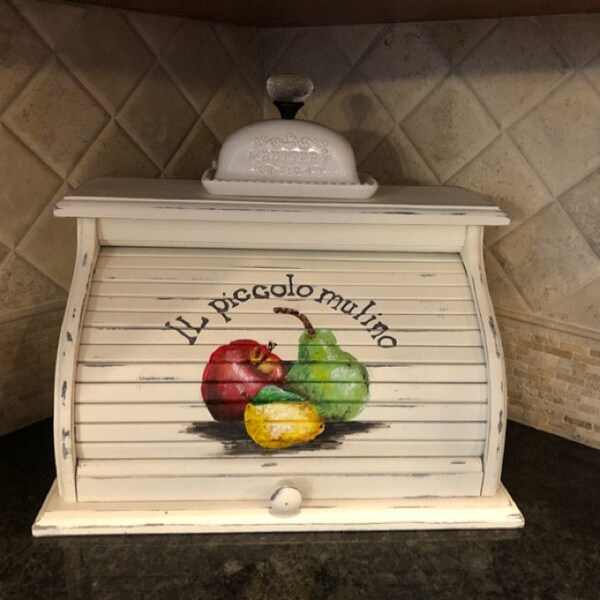 Bread Box White Distressed With French Wine Country Artwork and French ...