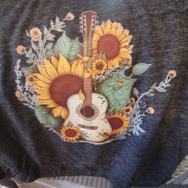 Guitar and Sunflowers Transfer Direct to Film DTF Transfers Sublimation ...