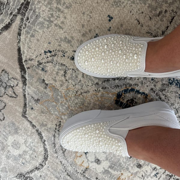 Pearl Embellished Vans - Custom Wedding Slip on Vans - Custom Wedding ...
