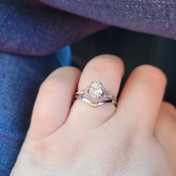 Curved Wedding Band, 14K Stacking Ring, Dainty Solid Gold Ring, 14K ...