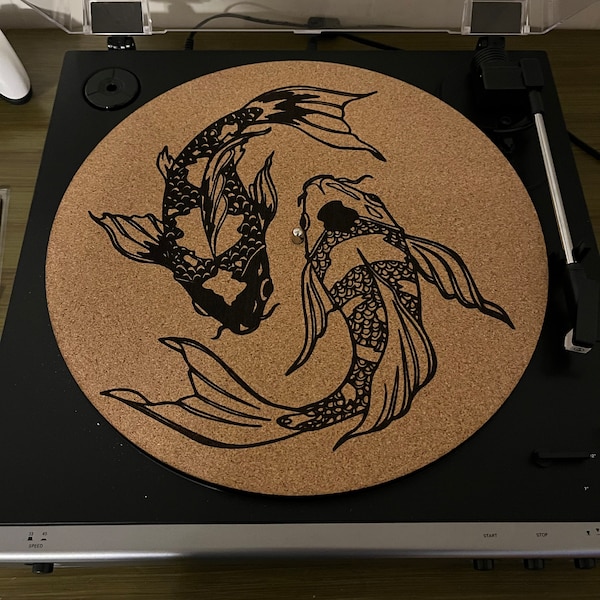 Koi Fish Yin and Yang Record Player Slip Mat Turntable DJ Slip Mat UV ...