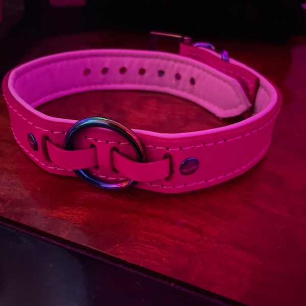 Pink Leather Collar With Iridescent Hardware - Etsy