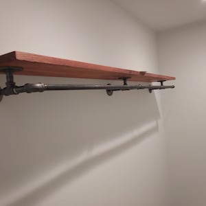 Industrial Pipe Hanger With Wood Shelf, Wall Mounted Shelf With Hanger ...