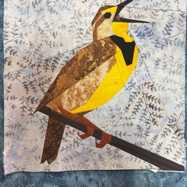 Western Meadowlark Fpp--backyard Bird Series—paper Piecing Quilt Block ...