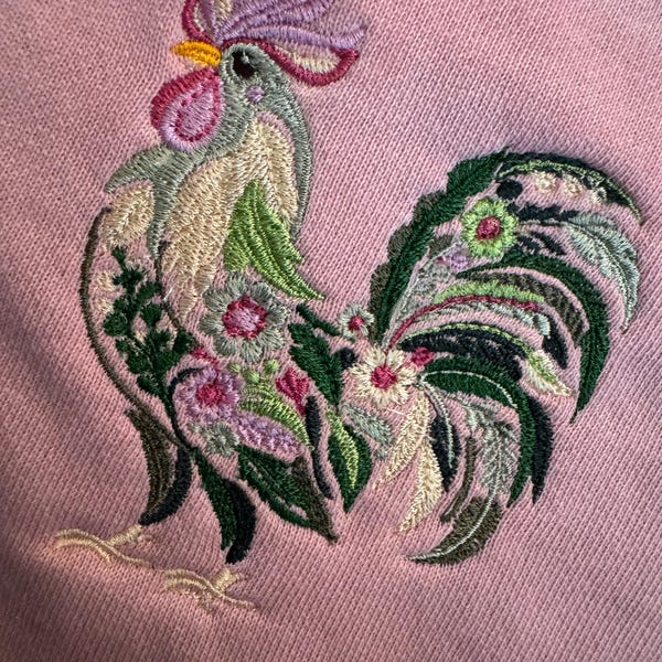 Floral Rooster Embroidery Design: Rustic Farmhouse Decor PES, DST, EXP ...