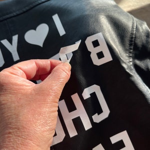 CUSTOM TEXT Black Leather Crop Jacket Personalize Black Moto Faux ...